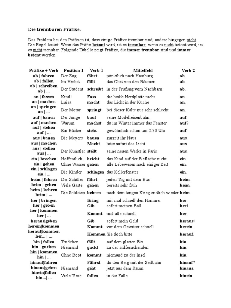 Trennbare Verben Liste | PDF