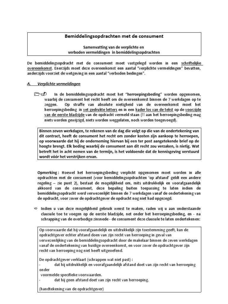 2010 Verboden en Verplichte Vermeldingen in Bemiddelingsopdrachten ...
