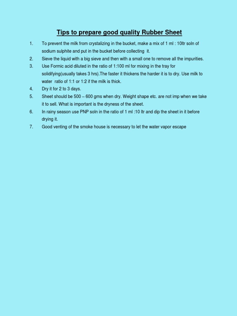 Rubber Sheet Preparation Guide | PDF