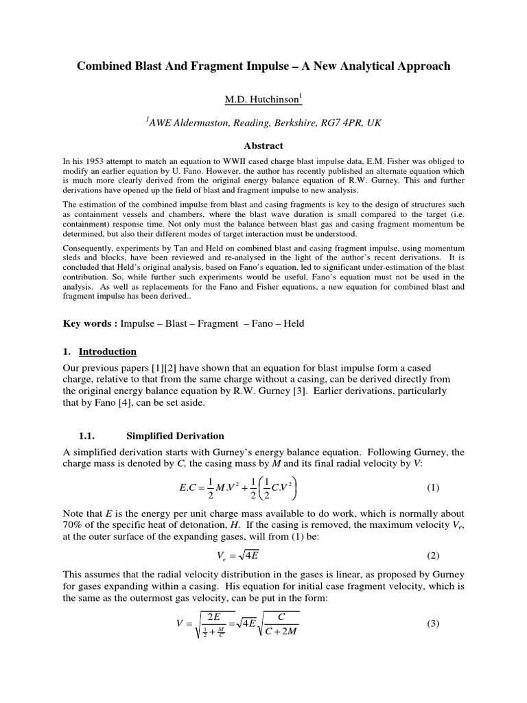 Combined Blast and Fragment Impulse - A New Analytical Approach | PDF | Momentum | Collision