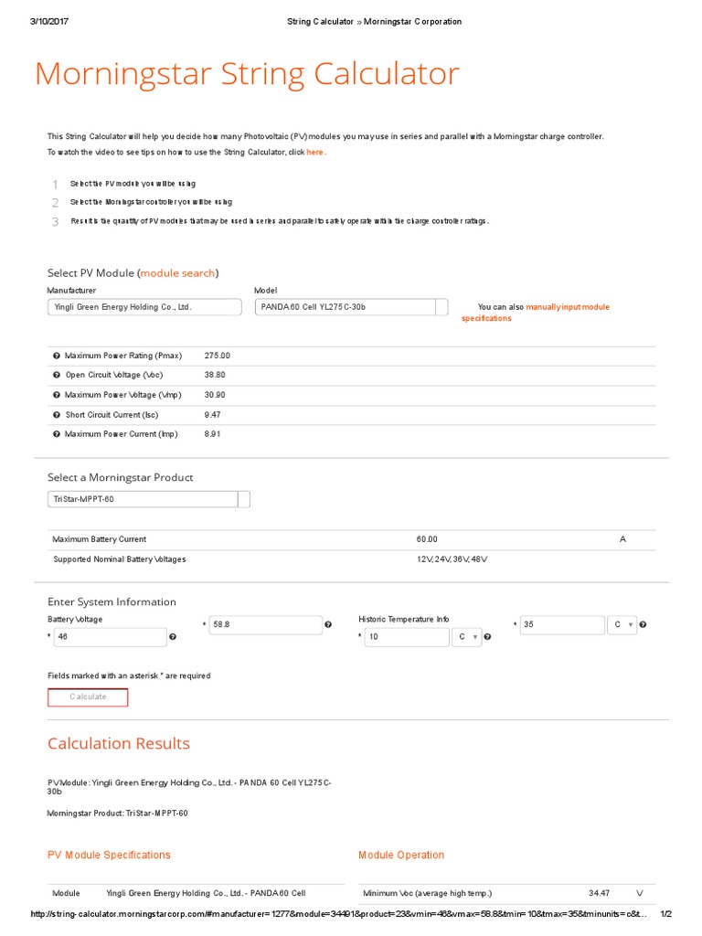 String Calculator Morningstar Corporation | PDF | Photovoltaics | Solar ...