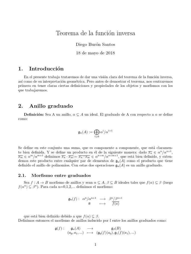 Teorema de La Función Inversa | PDF | Anillo (Matemáticas) | Función (Matemáticas)