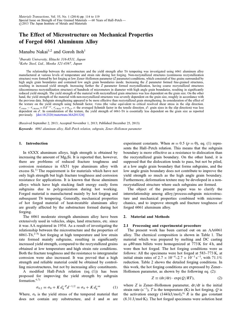 The Effect of Microstructure On Mechanical Properties of Forged 6061 ...