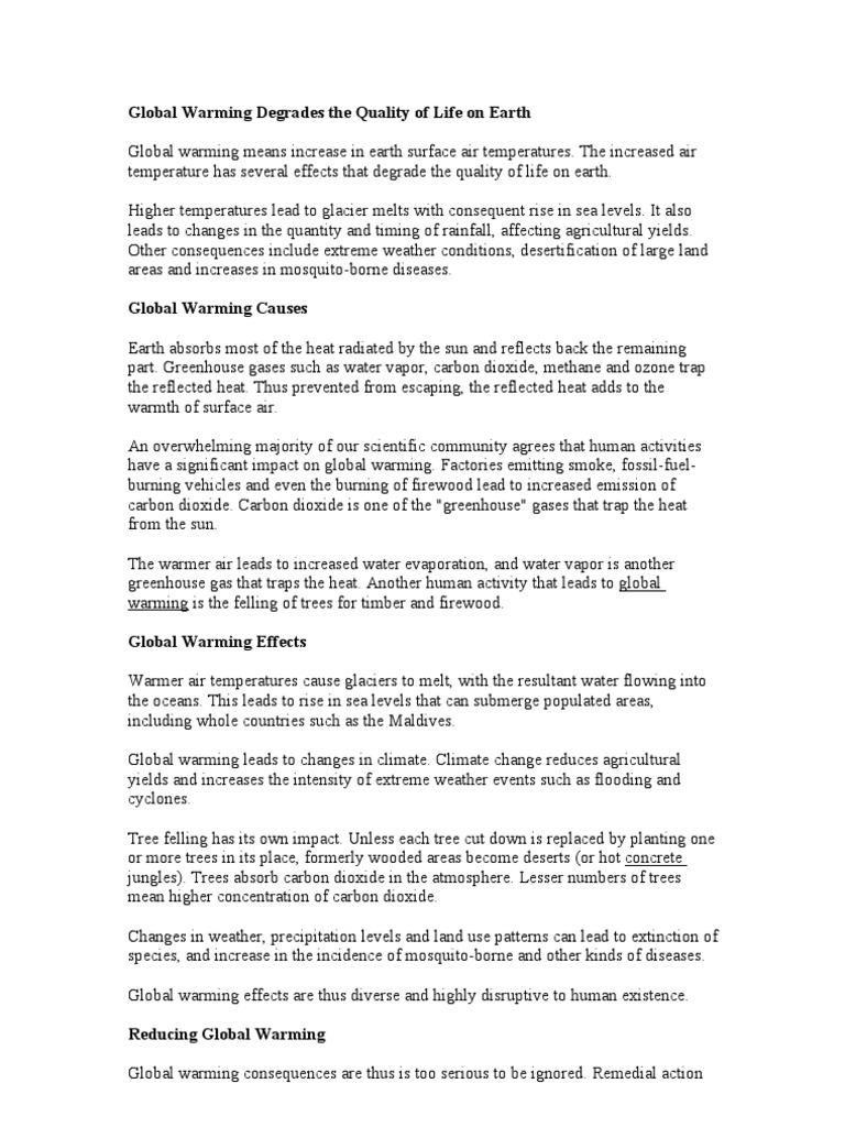 Causes and Effects of Global Warming | PDF | Global Warming ...