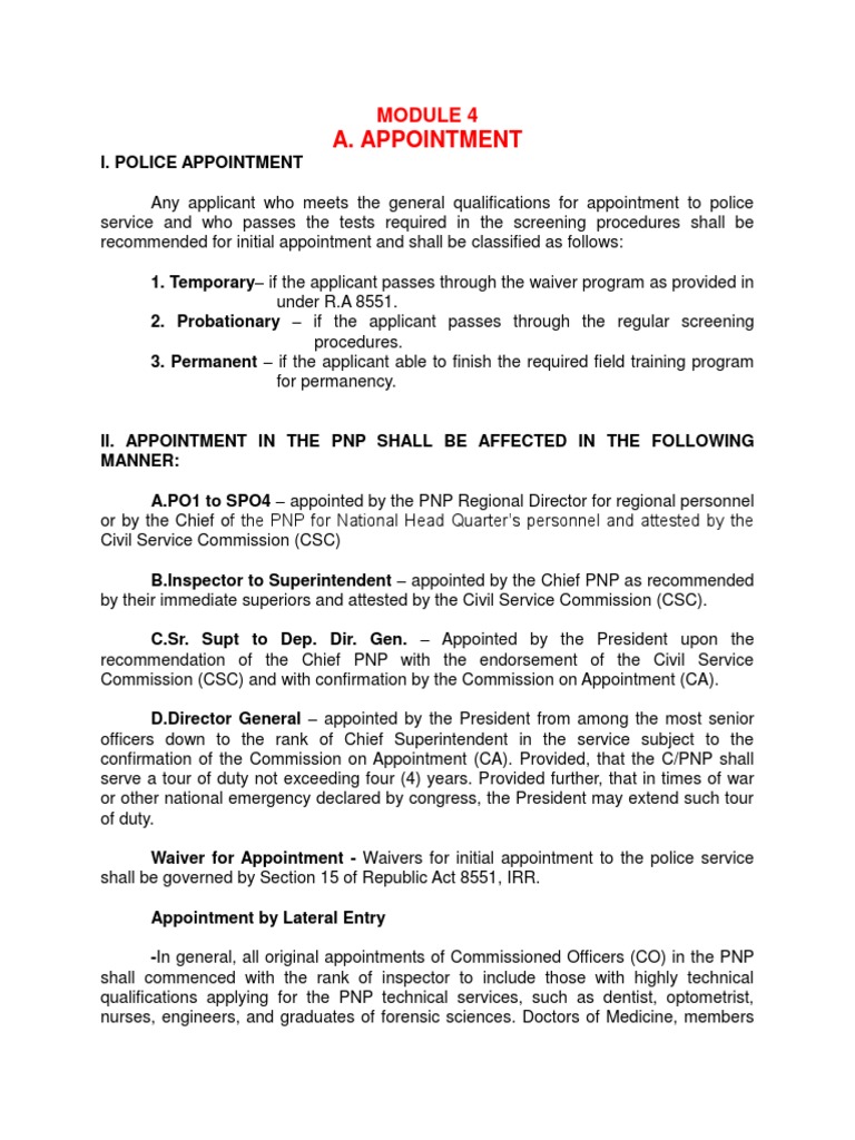 Police Appointment Procedures and Requirements | PDF | Inspector ...