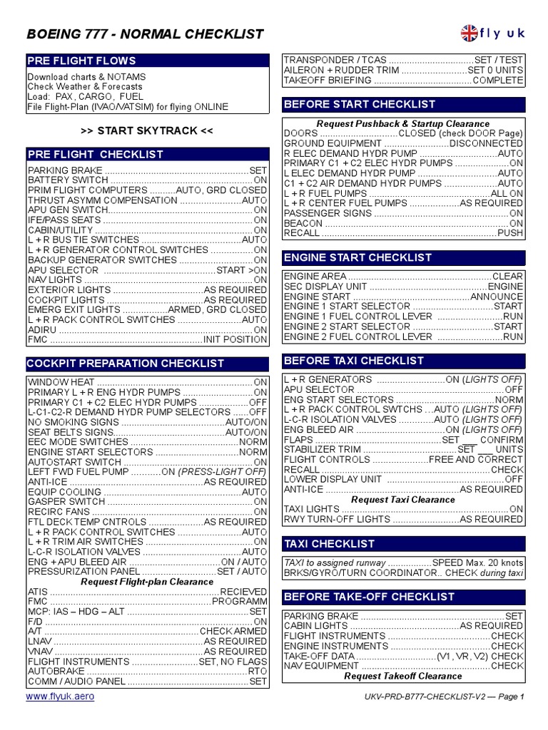 b777 Checklist v2 | PDF | Takeoff | Transponder (Aeronautics)