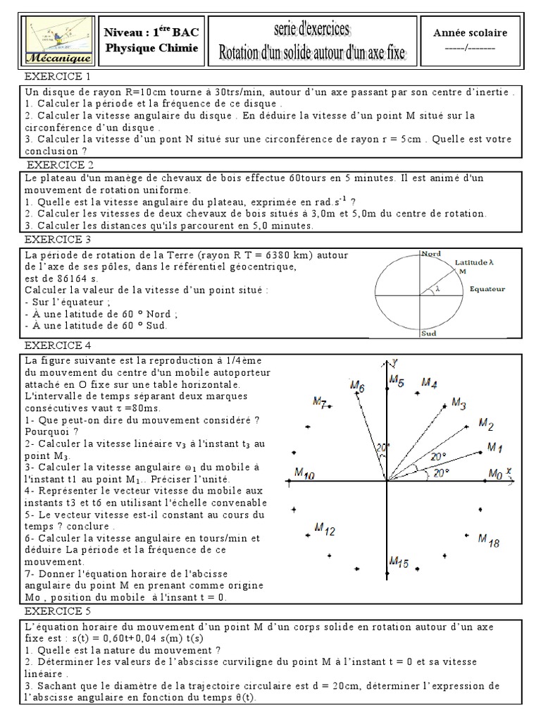 Exercices sur la rotation uniforme 1BAC | PDF | Mouvement de rotation ...