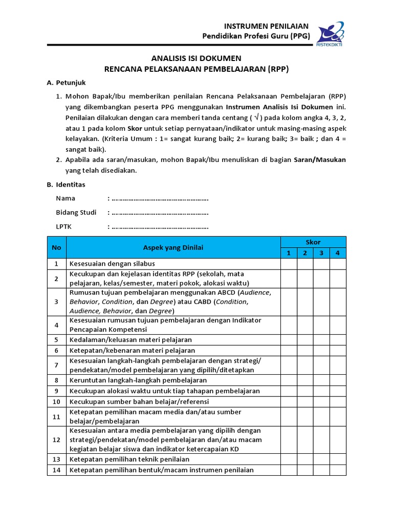 Rubrik Penilaian RPP PDF | PDF