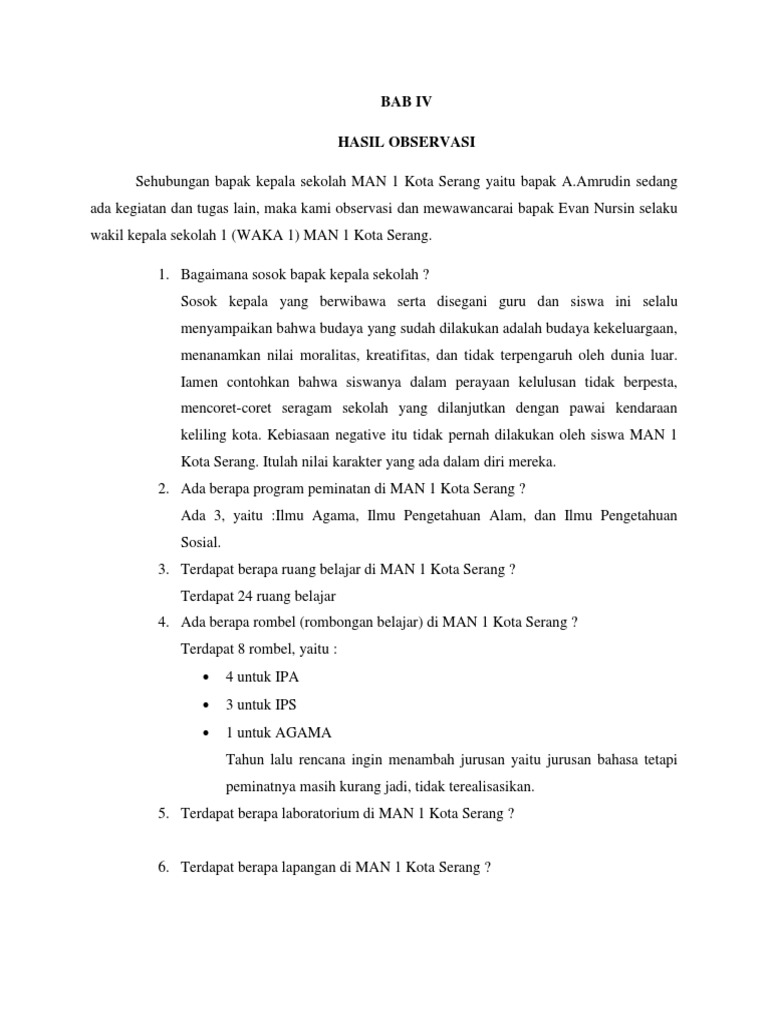 Contoh Laporan Observasi (UIN SMH Banten) | PDF