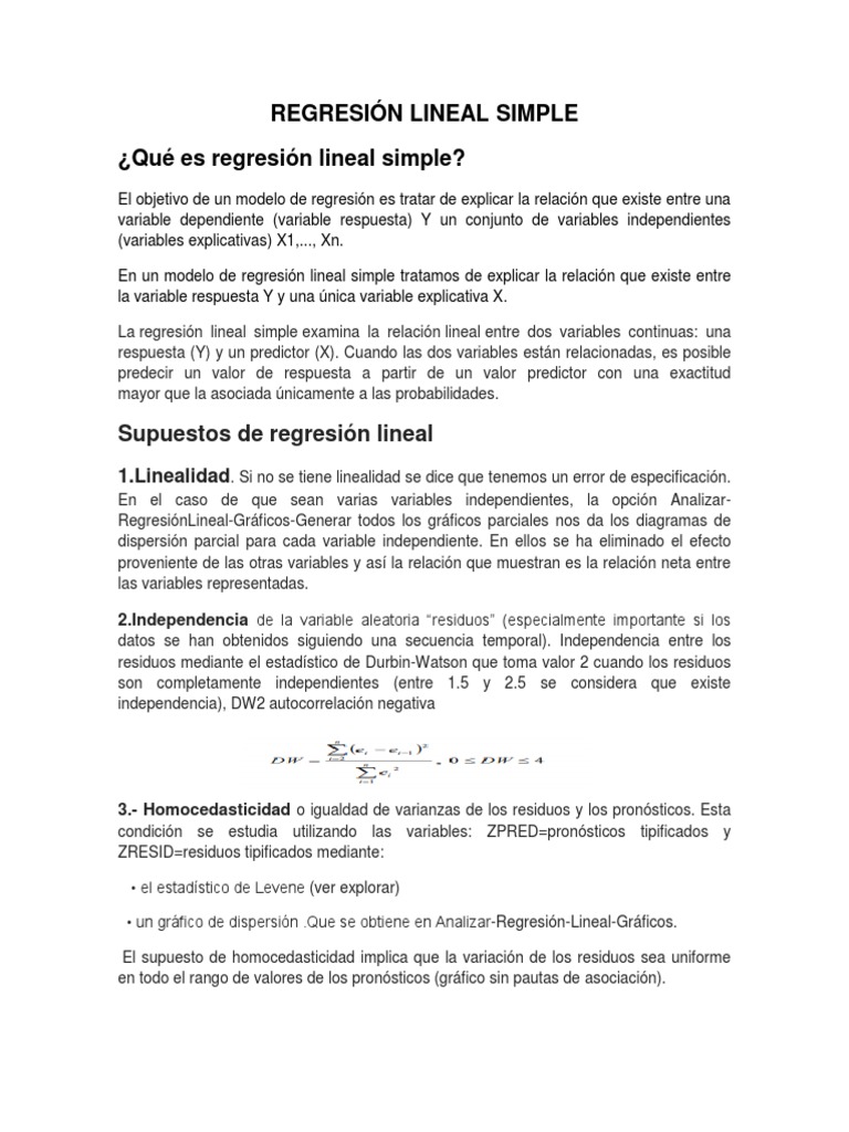 Supuestos de la Regresión Lineal Simple | PDF | Análisis de regresión ...