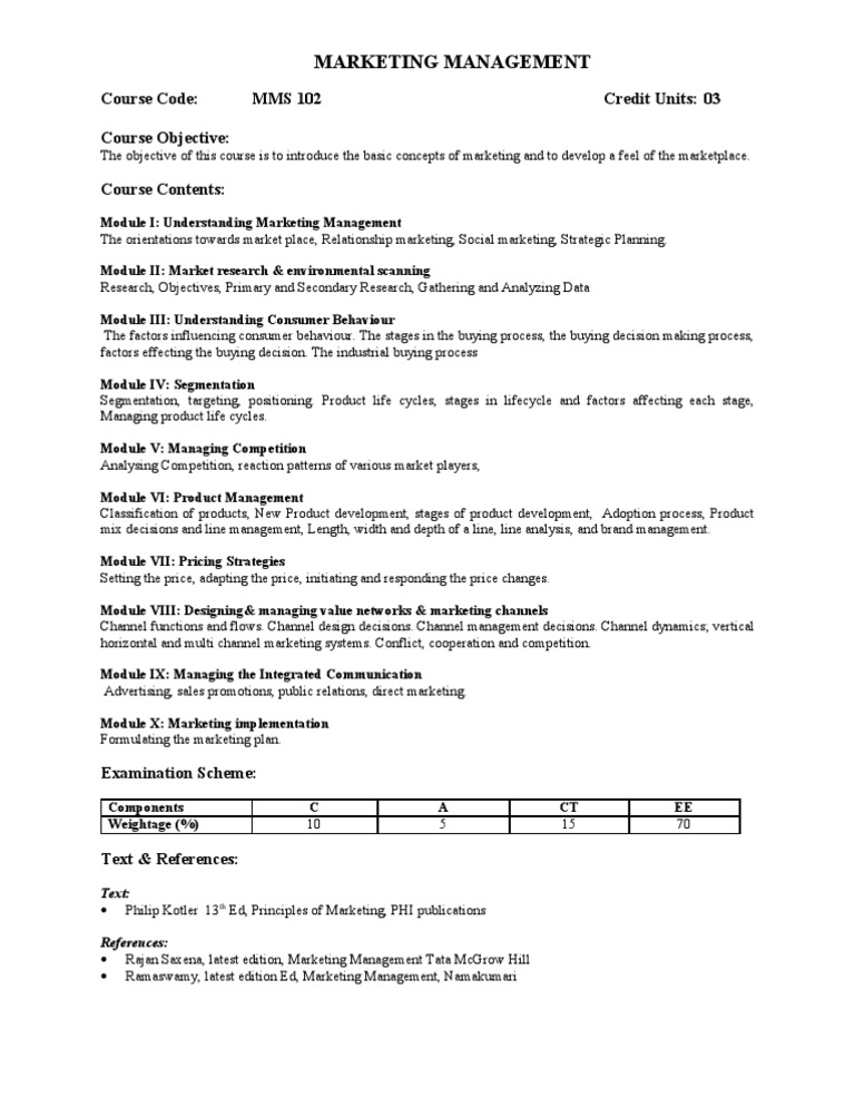 Marketing Management Course Overview | PDF
