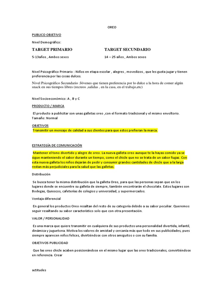 Brief Oreo | PDF | Cocina, comidas y vino