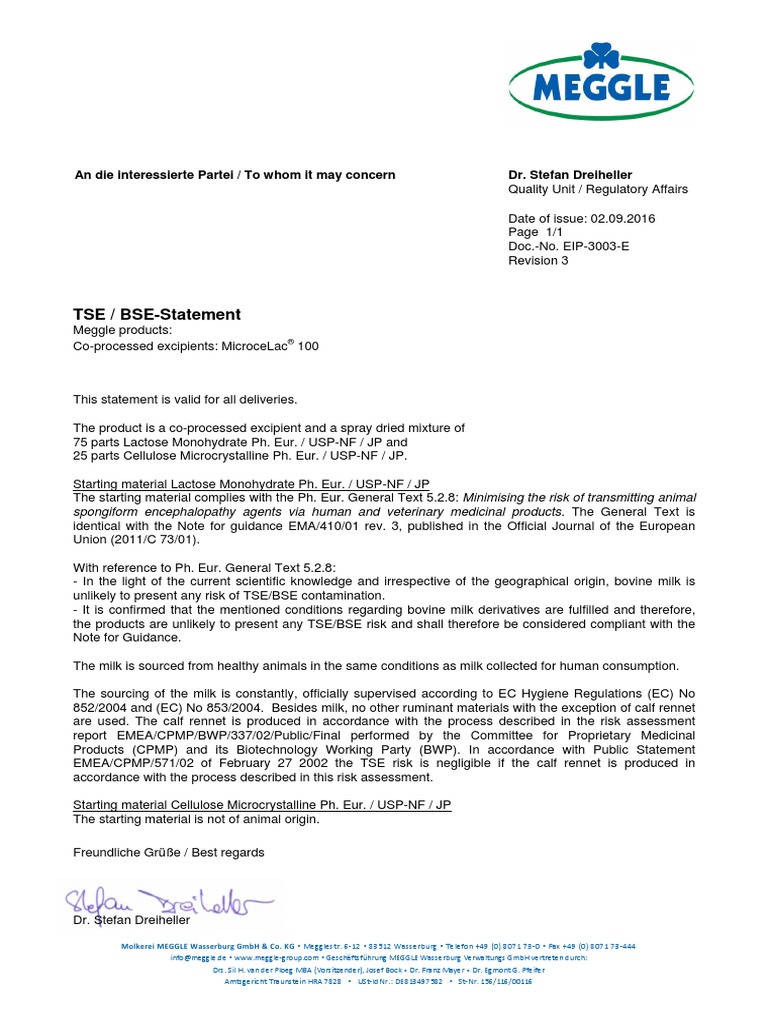 MicroceLac 100, TSE - BSE | PDF | Milk | Animals And Humans