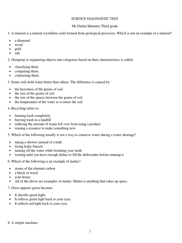 Science Diagnostic Test 3 and 9 | PDF | Soil | Chemical Substances