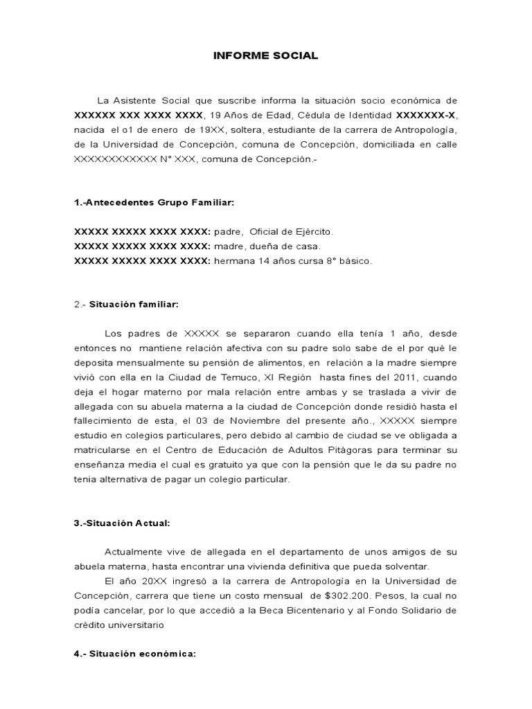 Ejemplo Informe Social | Pensión alimenticia | Educación avanzada