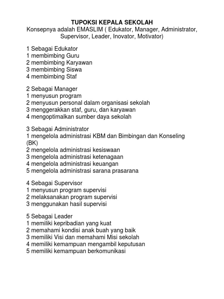 Tupoksi Kepala Sekolah | PDF