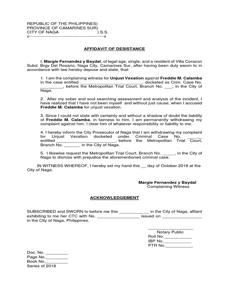 Affidavit of Desistance | PDF | Virtue | Judiciaries