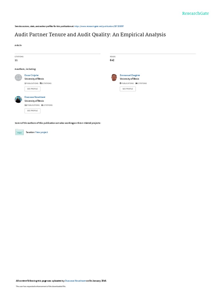 Audit Tenure's Impact on Quality | PDF | Logistic Regression | Audit