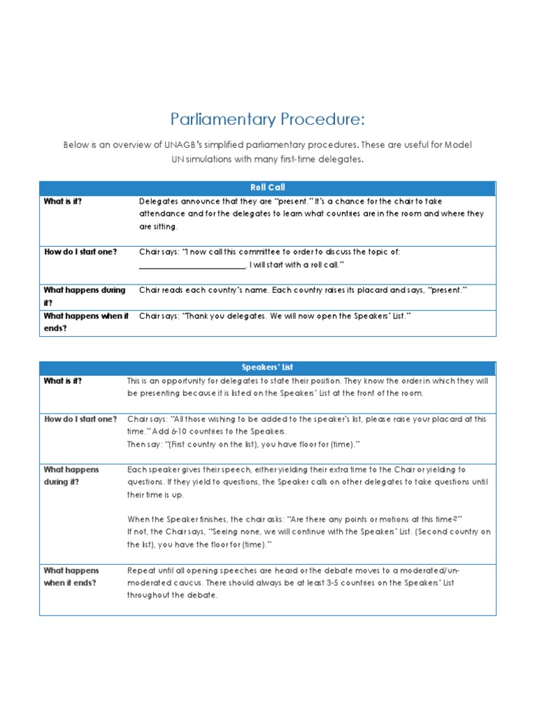 Model UN Parliamentary Procedure Guide | PDF | Public Sphere | Government