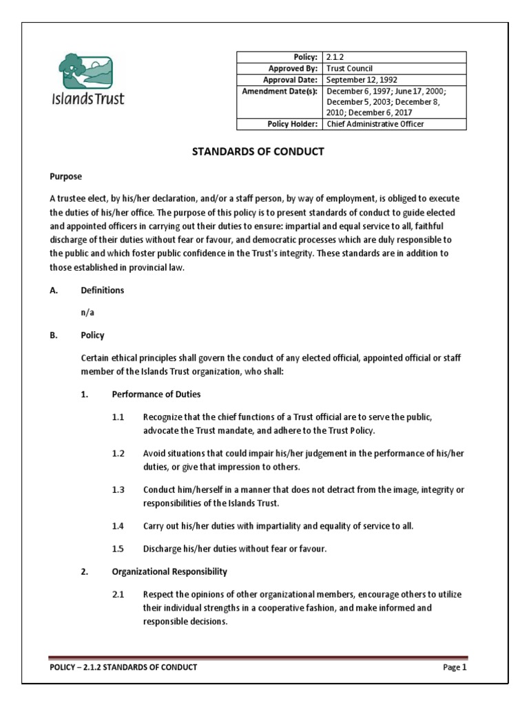 Codes of Conduct | PDF | Committee | Trust Law