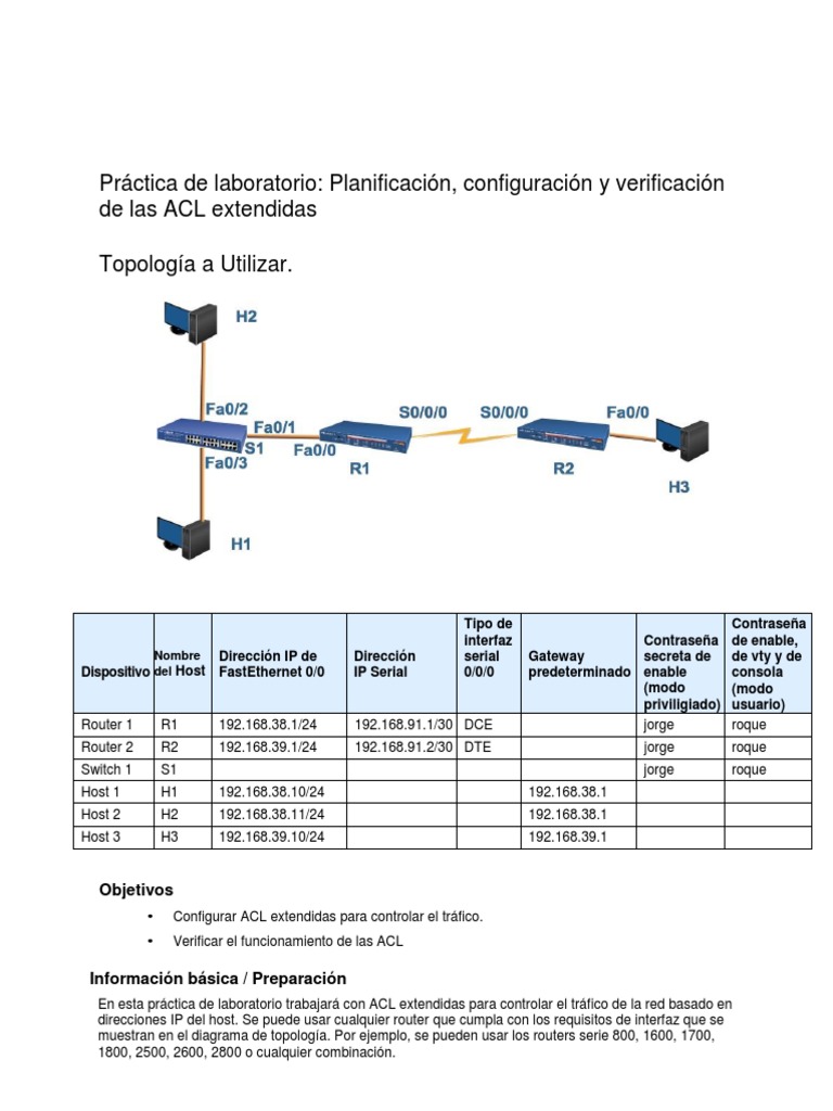 Practica 5 ACL Extendidas | PDF | Enrutador (Computación) | Dirección IP
