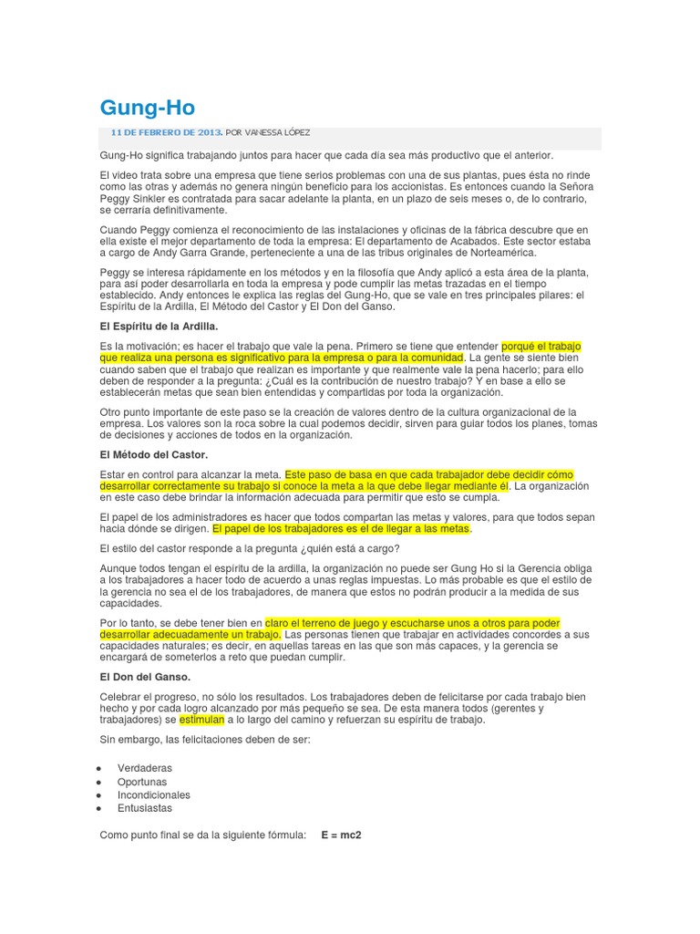 Gung-Ho: Claves para la Productividad | PDF | Business | Economias