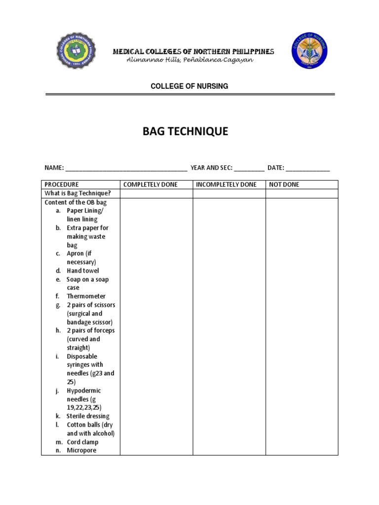 Bag Technique: Medical Colleges of Northern Philippines | PDF | Health ...