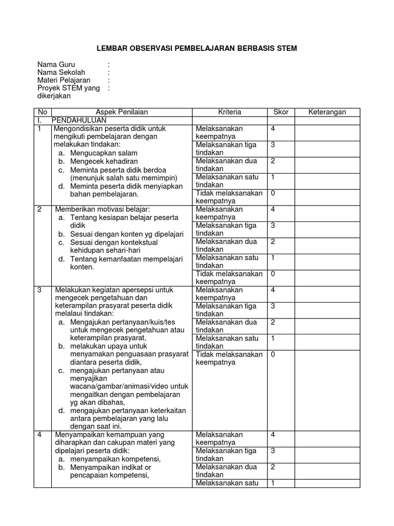 Form Pengamatan Praktik Pembelajaran | PDF