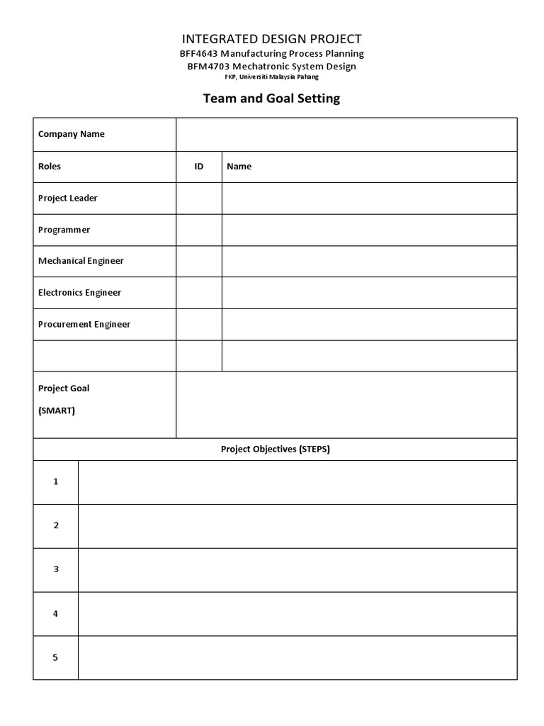 Team and Goal Setting: Integrated Design Project | PDF