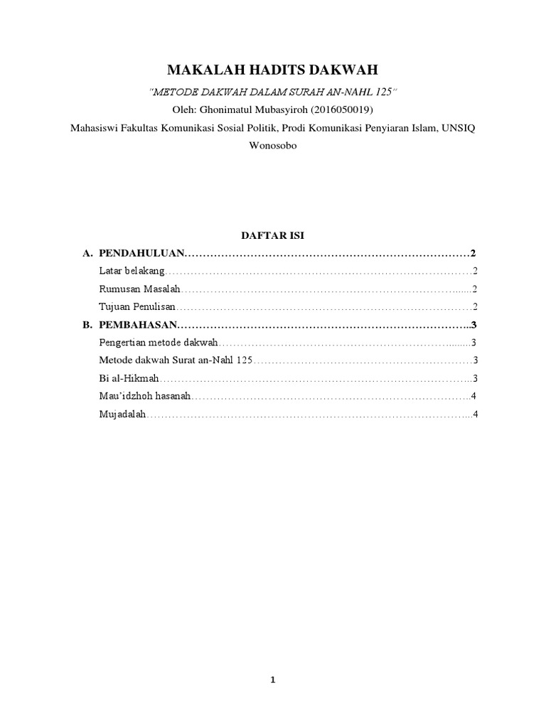 Makalah Hadits Dakwah - Docx Ghonim | PDF