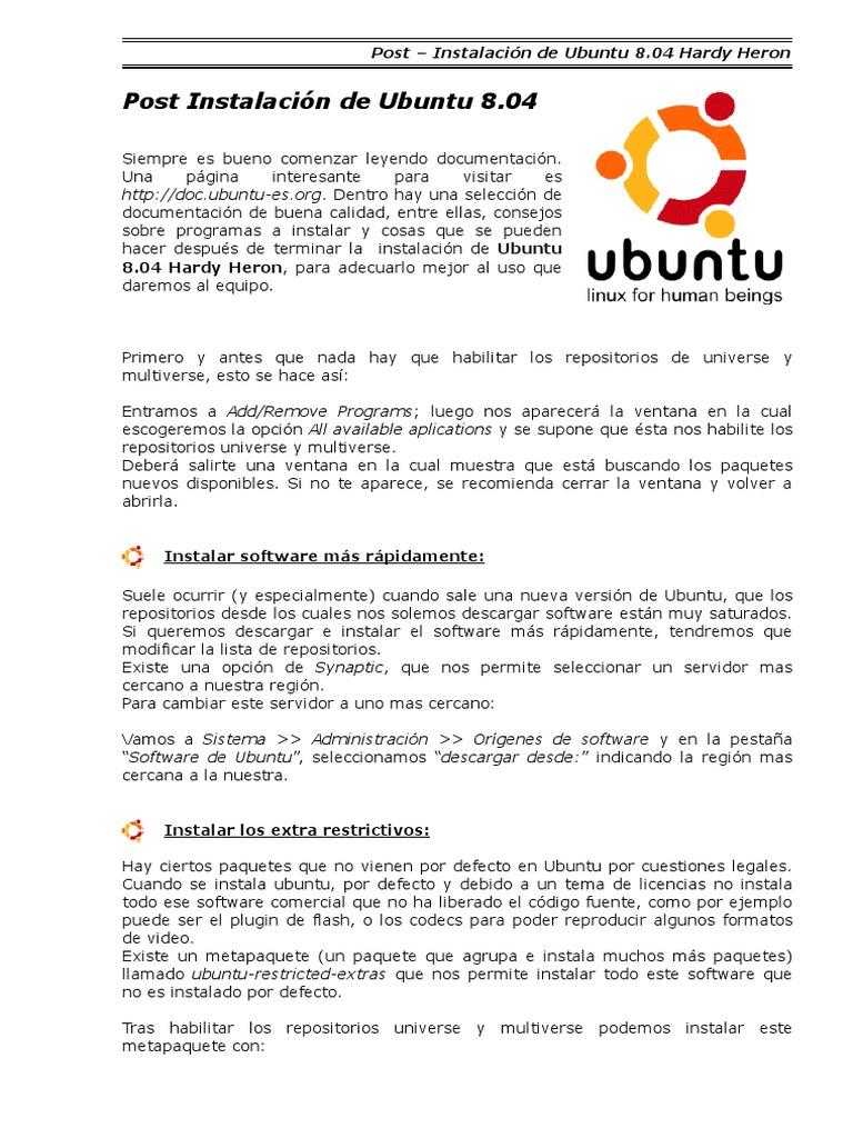 Post Instalacion Linux | PDF | Ubuntu (sistema operativo) | Archivo de ...