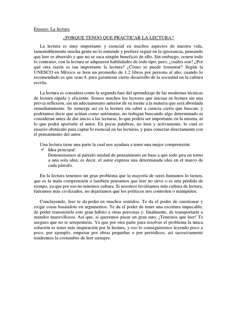 Importancia de la lectura en la vida | PDF | Lectura (proceso) | Ensayos