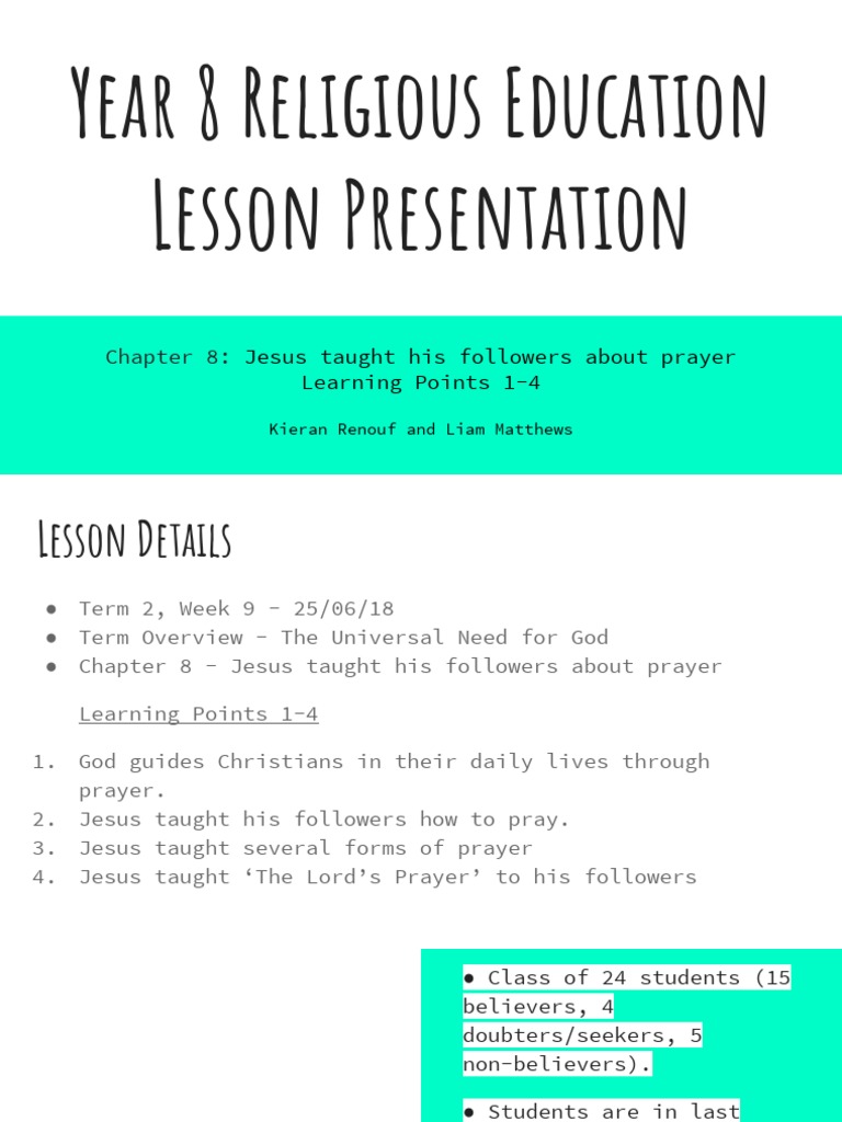 Year 8 Religious Education Lesson Presentation | PDF | Prayer | Faith