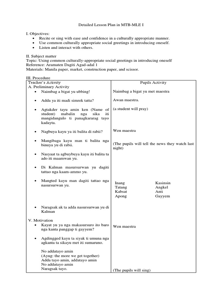 Detailed Lesson Plan in MTB | PDF | Teaching | Education Theory