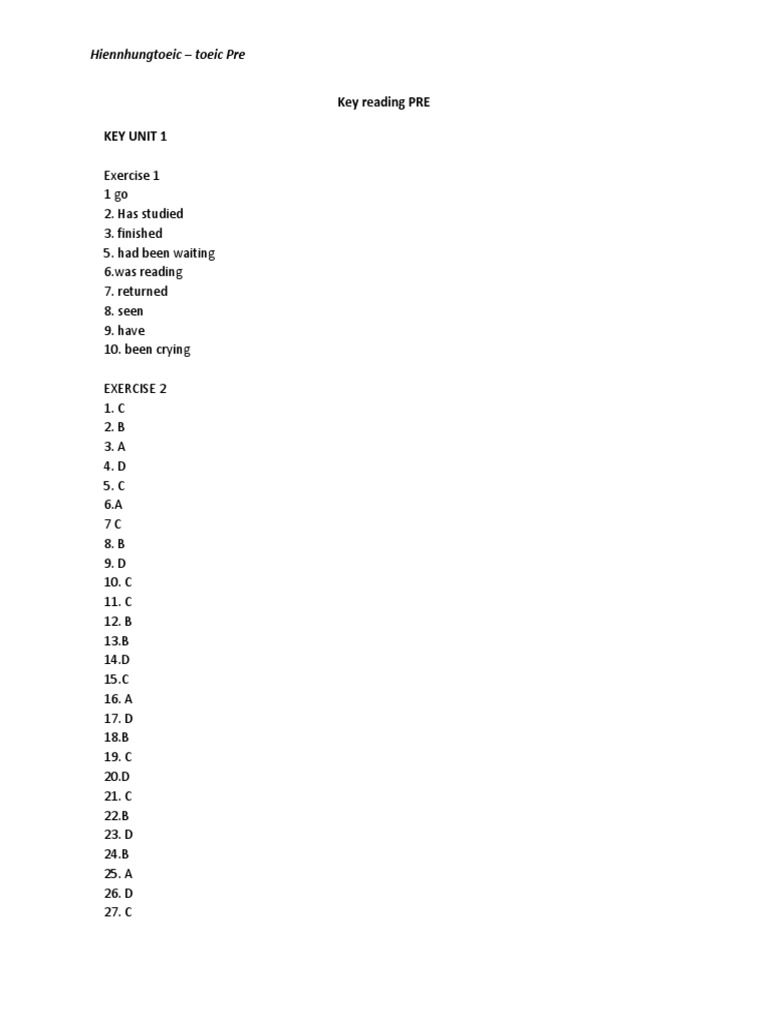 Key Reading Toeic Pre - Hiennhungtoeic | PDF