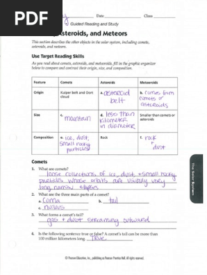 Asteroids Vs Meteors Graphic Organizer