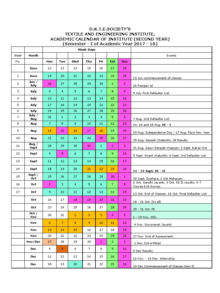 D.K.T.E.Society'S Textile and Engineering Institute, Academic Calendar ...