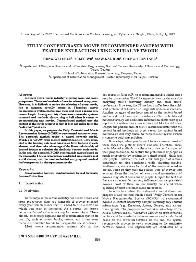 Fully Content-Based Movie Recommender System With Feature Extraction ...