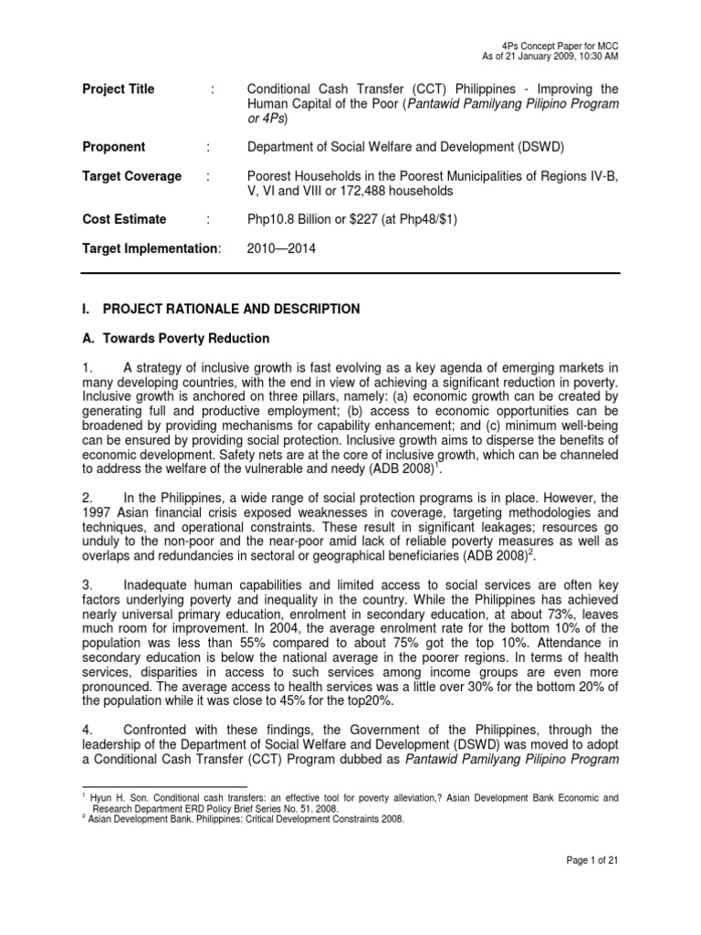 DSWD Concept Paper On CCT | Download Free PDF | Poverty | Poverty ...