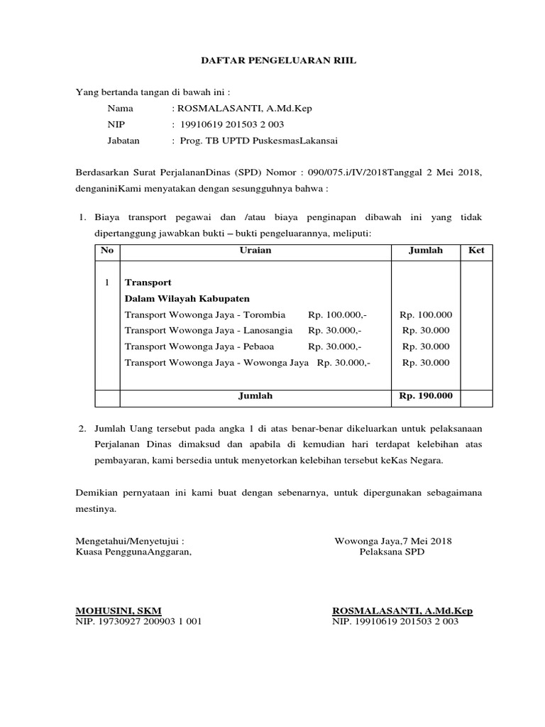 Daftar Pengeluaran Riil | PDF