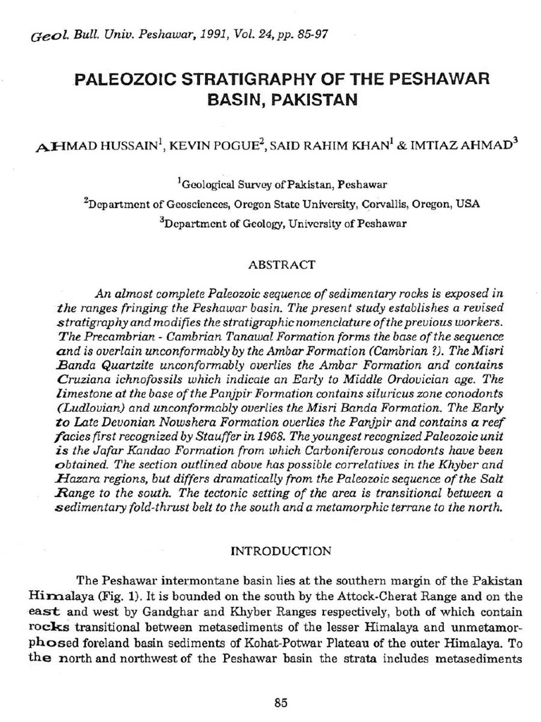 Hussain Etal. (1991) - Paleozoic Stratigraphy of The Peshawar Basin ...