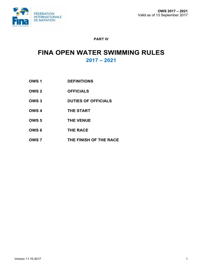 Fina Open Water Swimming Rules | PDF | Swimming (Sport) | Referee