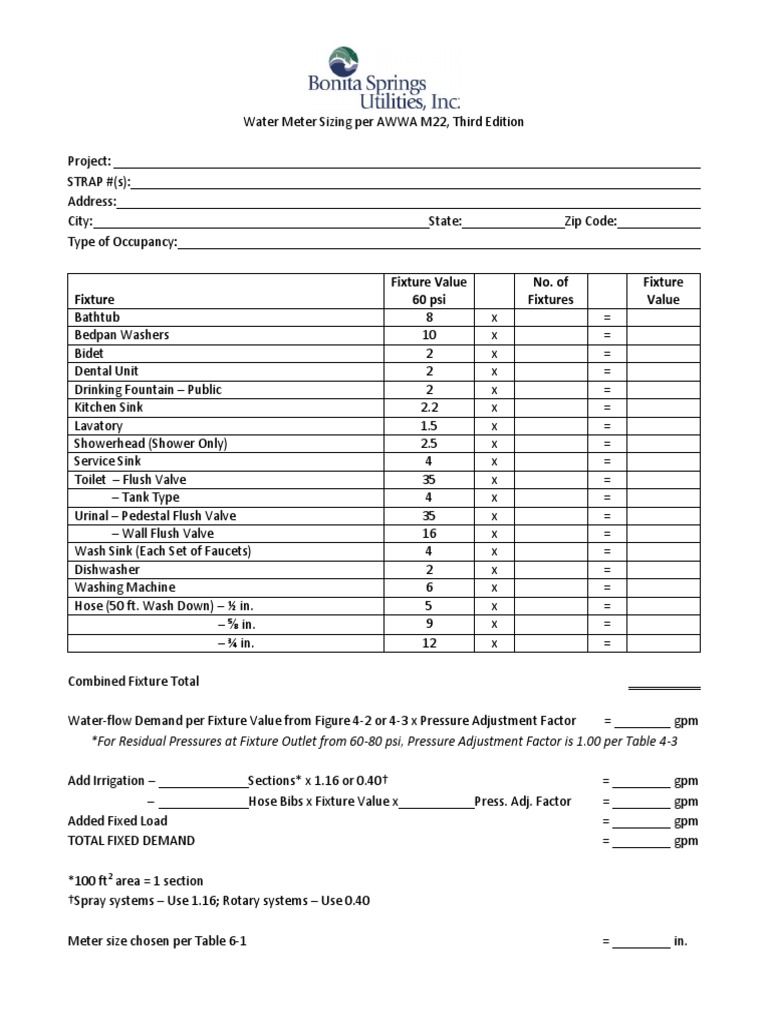 BSU Water Meter Sizing Per AWWA M22 3rd Edition | PDF | Toilet | Tap ...