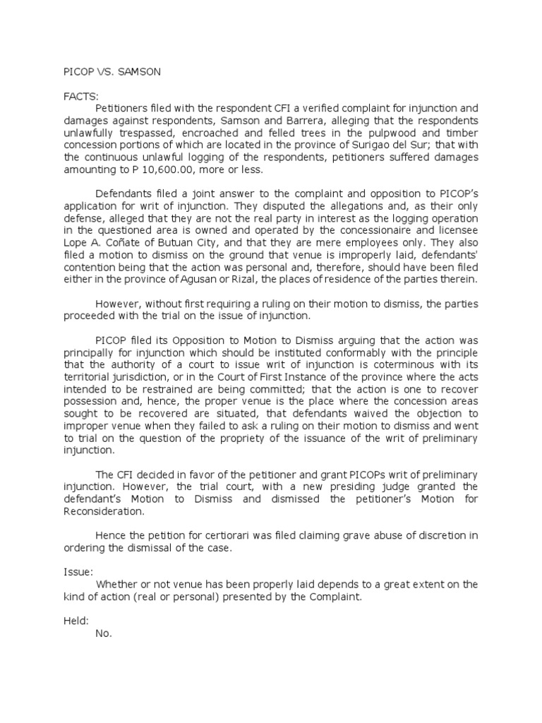 PICOP Vs Samson | PDF | Complaint | Writ