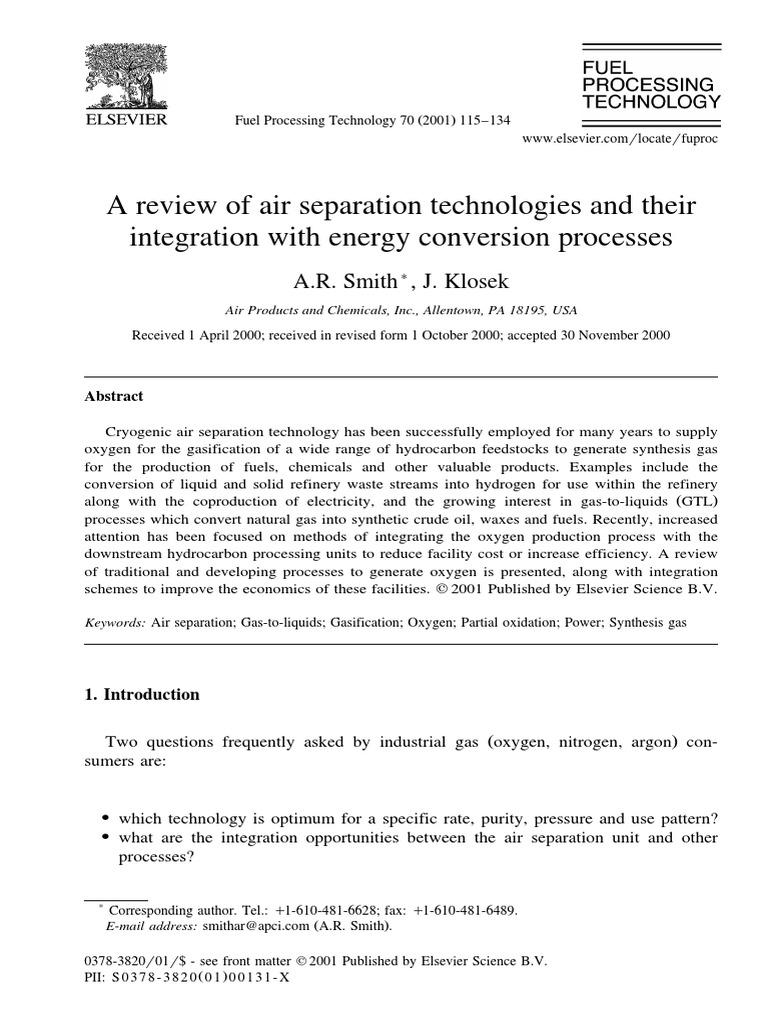 A Review of Air Separation Technologies and Their Integration With ...