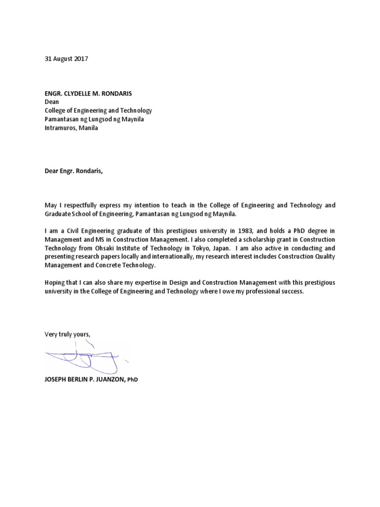 Application Letter - CET-PLM PDF | PDF