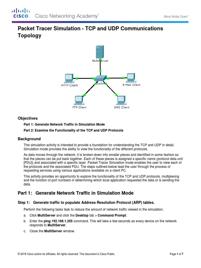9.3.1.2 Packet Tracer Simulation - Exploration of TCP and UDP Communication - Student | PDF ...