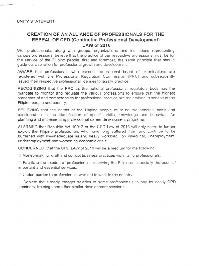 Unity Statement Re CPD | PDF | Government | Business