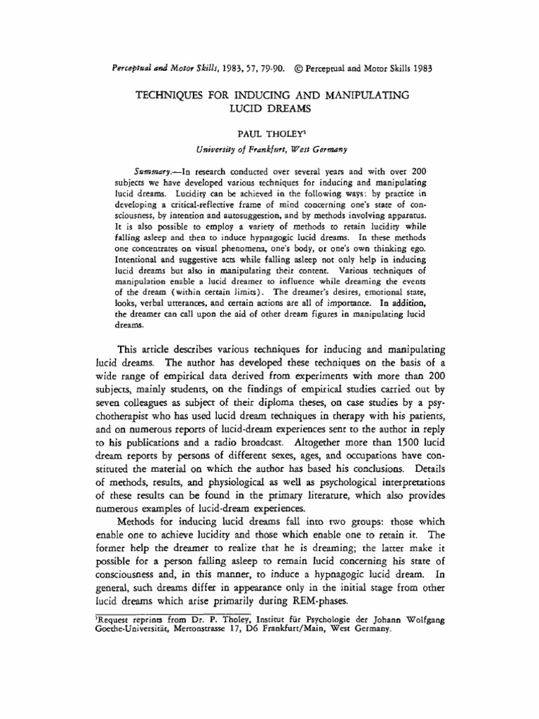 FOR AND: Paul Tholey' | PDF | Lucid Dream | Dream