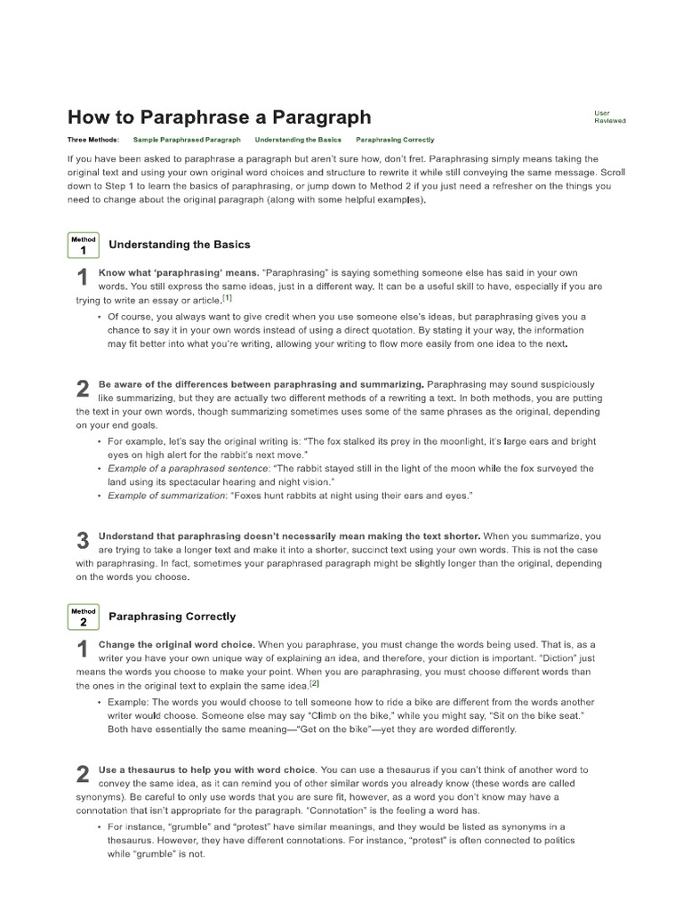 3 Ways To Paraphrase A Paragraph | PDF